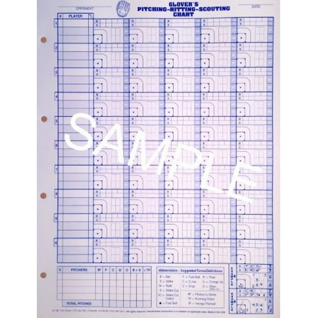 Glover's Scorebook Baseball/Softball Pitching-Hitting Scouting Chart ...