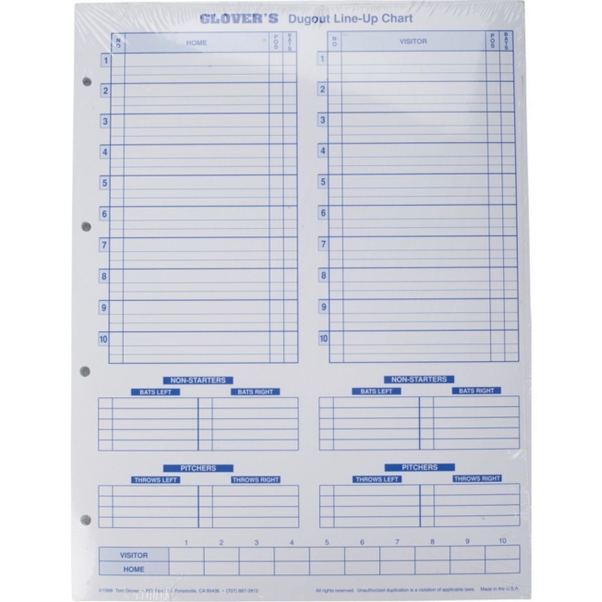 Glover's Scorebooks Baseball/Softball Dugout Line-Up Charts - Walmart.com