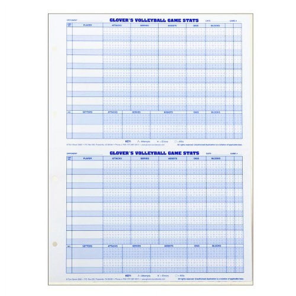 Glover's Scorebooks Volleyball Game Stat Charts (11 x 14.5) 140 Games ...