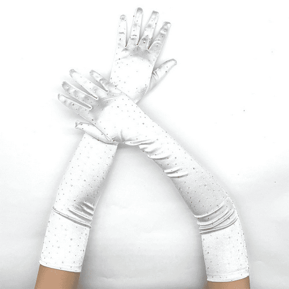 Gloves, 1920S Opera Long Gloves, Stretchy Satin Rhinestone Gloves ...