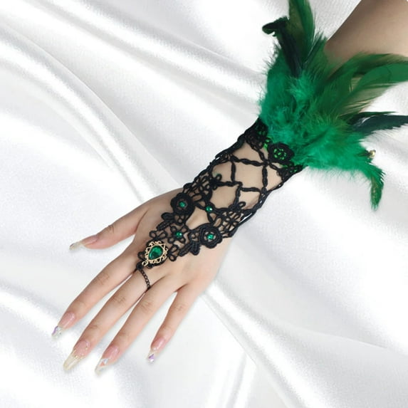 Gloves, Gothic Witch Gloves, Lace Feather Hook Finger Mittens, Mystical ...