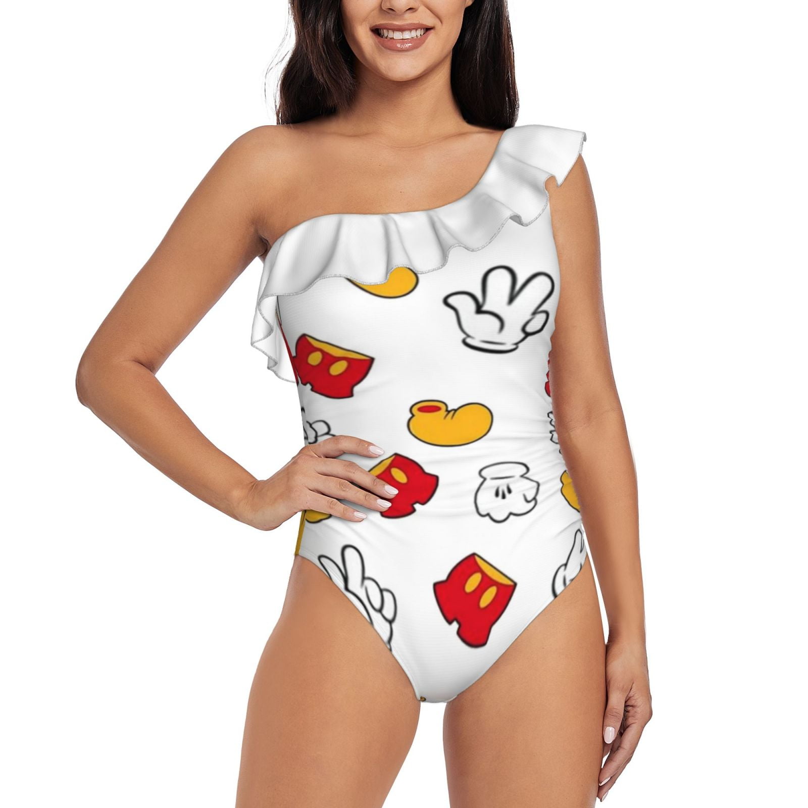 Gloves Pants And Shoes One-Piece Swimsuit One Shoulder Ruffle Swimsuit Sexy Monokini New Girl ...