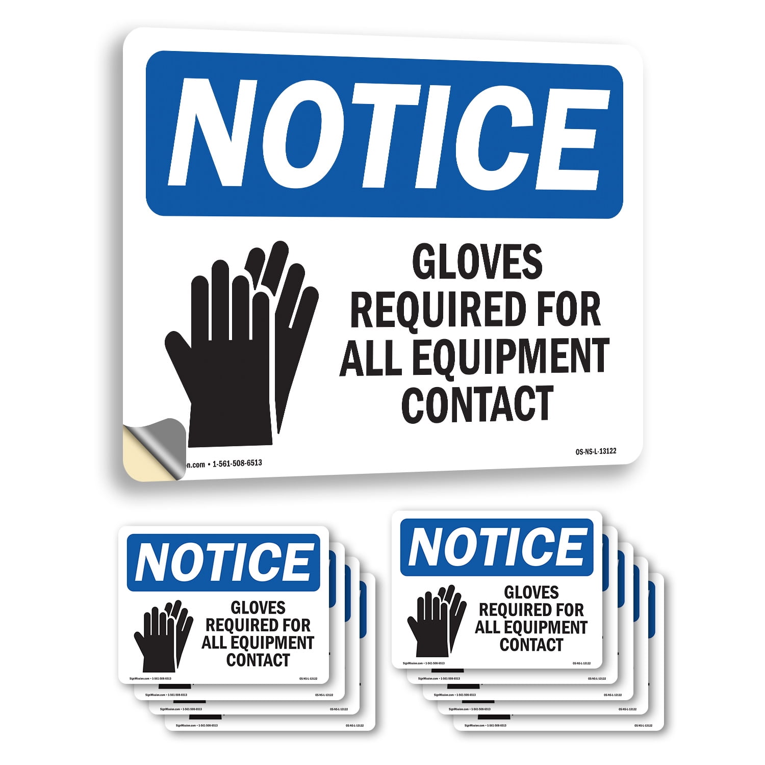 Gloves Required For All Equipment With Symbol OSHA Notice Vinyl Decal ...