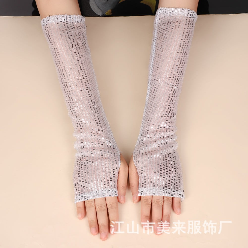 Gloves, Sparkly Glitter Fishnet Gloves, Long Mesh Arm Sleeve Tulle ...