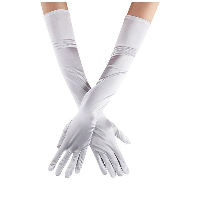Gloves for Women White Opera Dance Elbow Finger 1920s Bridal Long ...