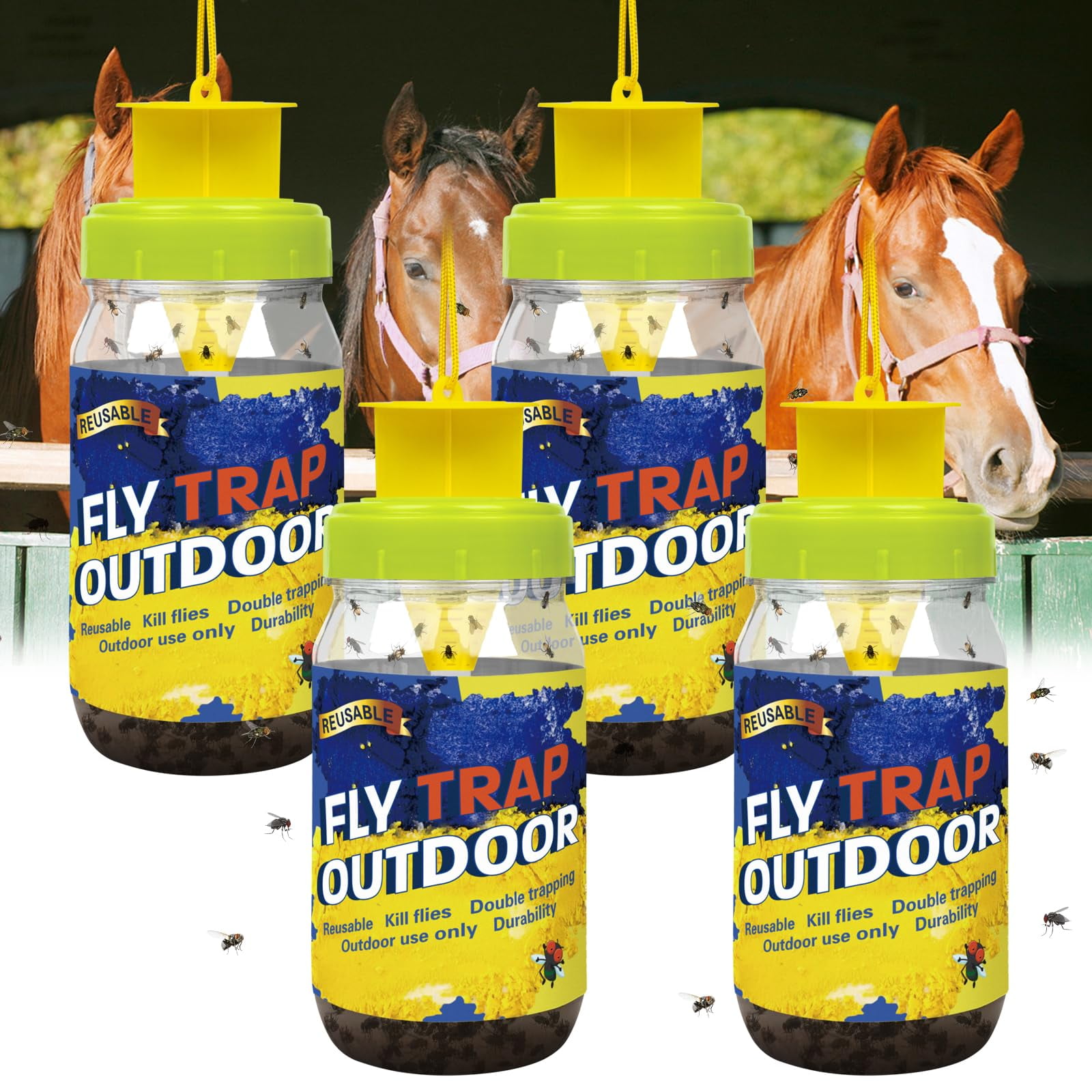 Glovv 4 Pack Reusable Fly Traps Outdoor Jar with Natural Flies Trap ...