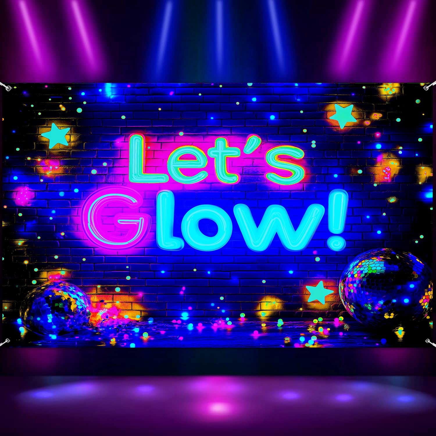 Glow In The AJH3 Dark Party Banner Backdrop, Colorful Neon Large Banner ...