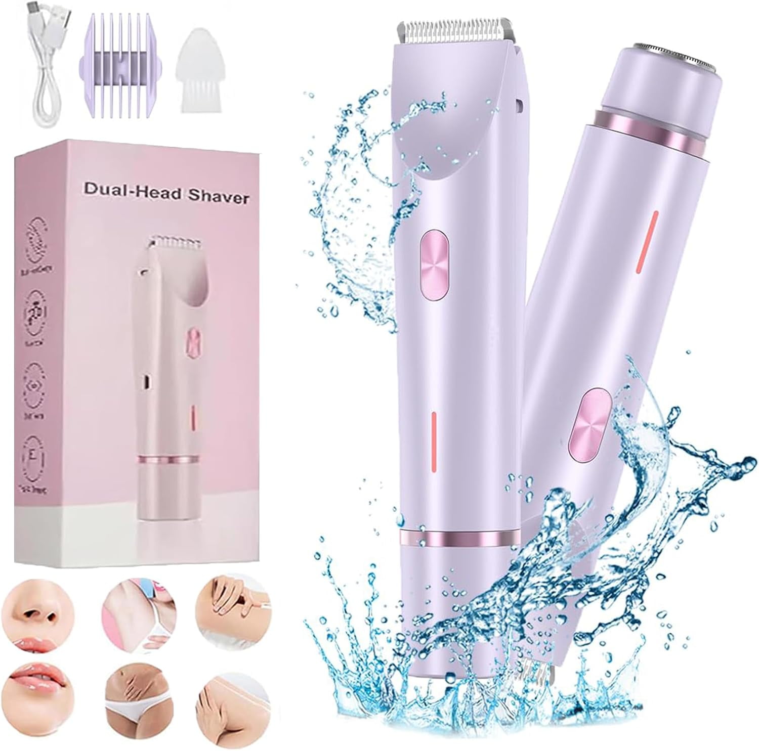 Glow Aura Womens Shaver, Glowaura Ipx7 Waterproof Dual Head Shaver Women, Comfort 2 in 1 ...