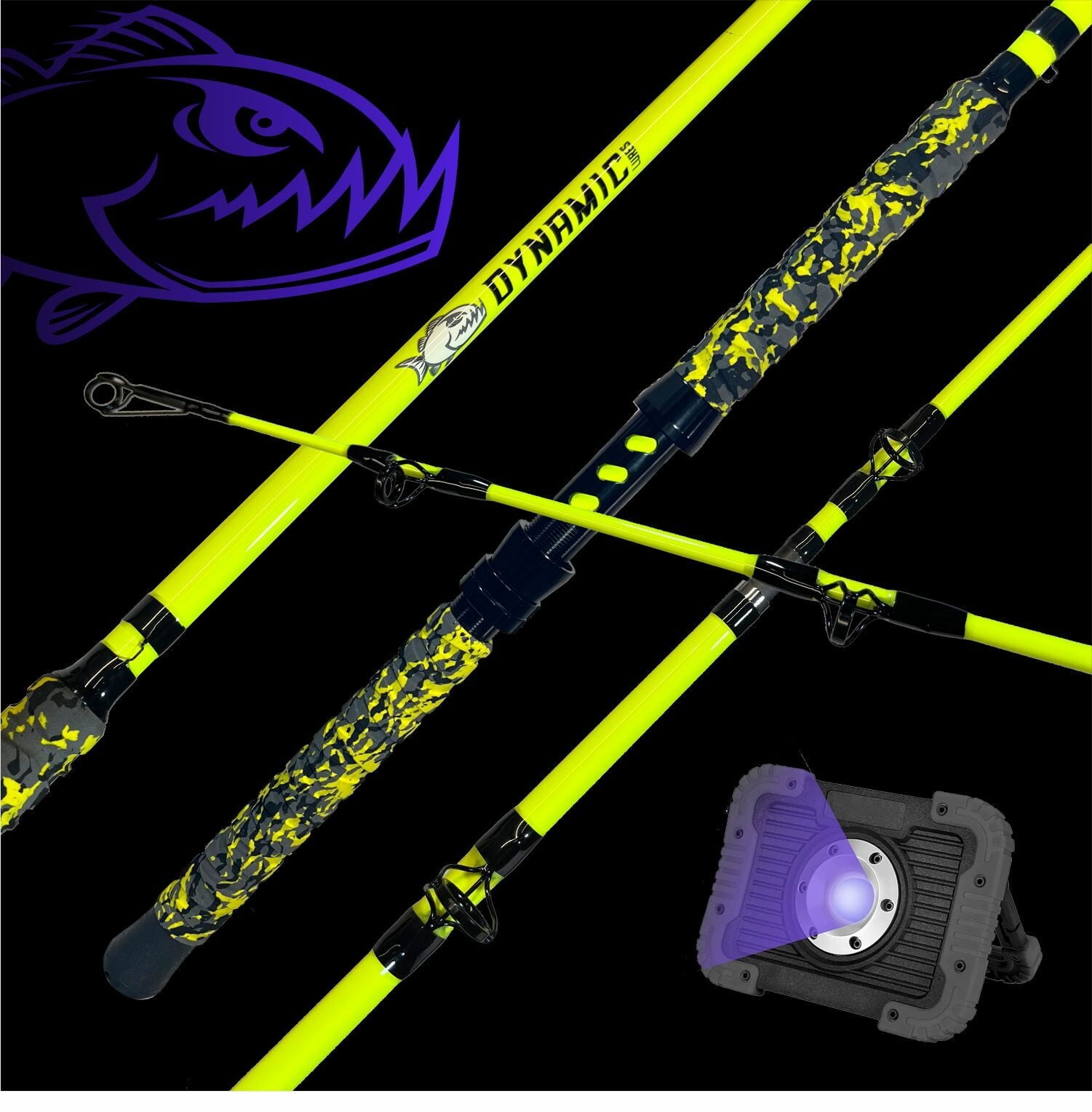 Glow BLACK LIGHT Ready Catfishing Rod: HYBRID (Glass/Carbon Fiber) 2pc ...