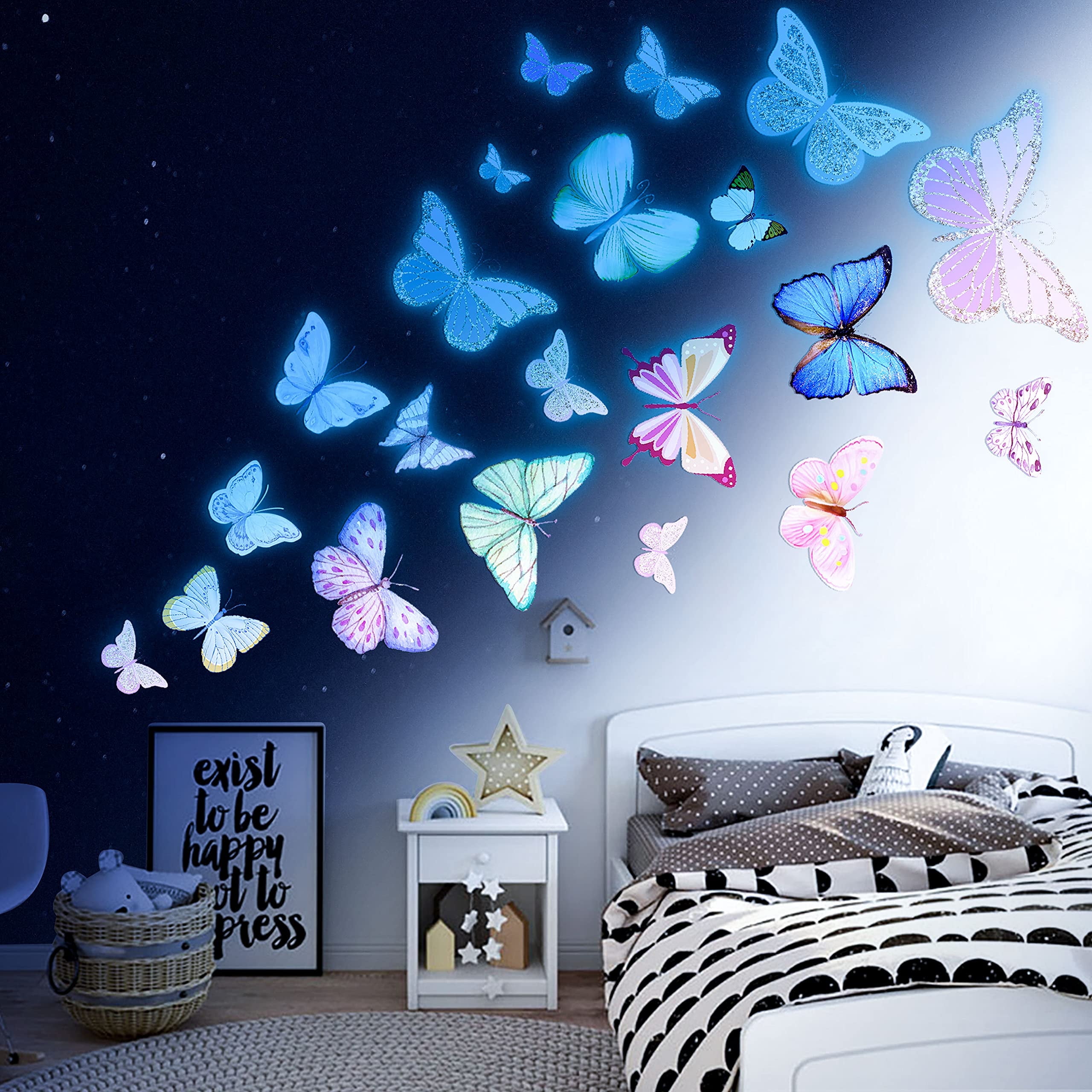 Neasyth Glow Butterfly Wall Decor 58Pcs Luminous Butterfly Wall Decals ...