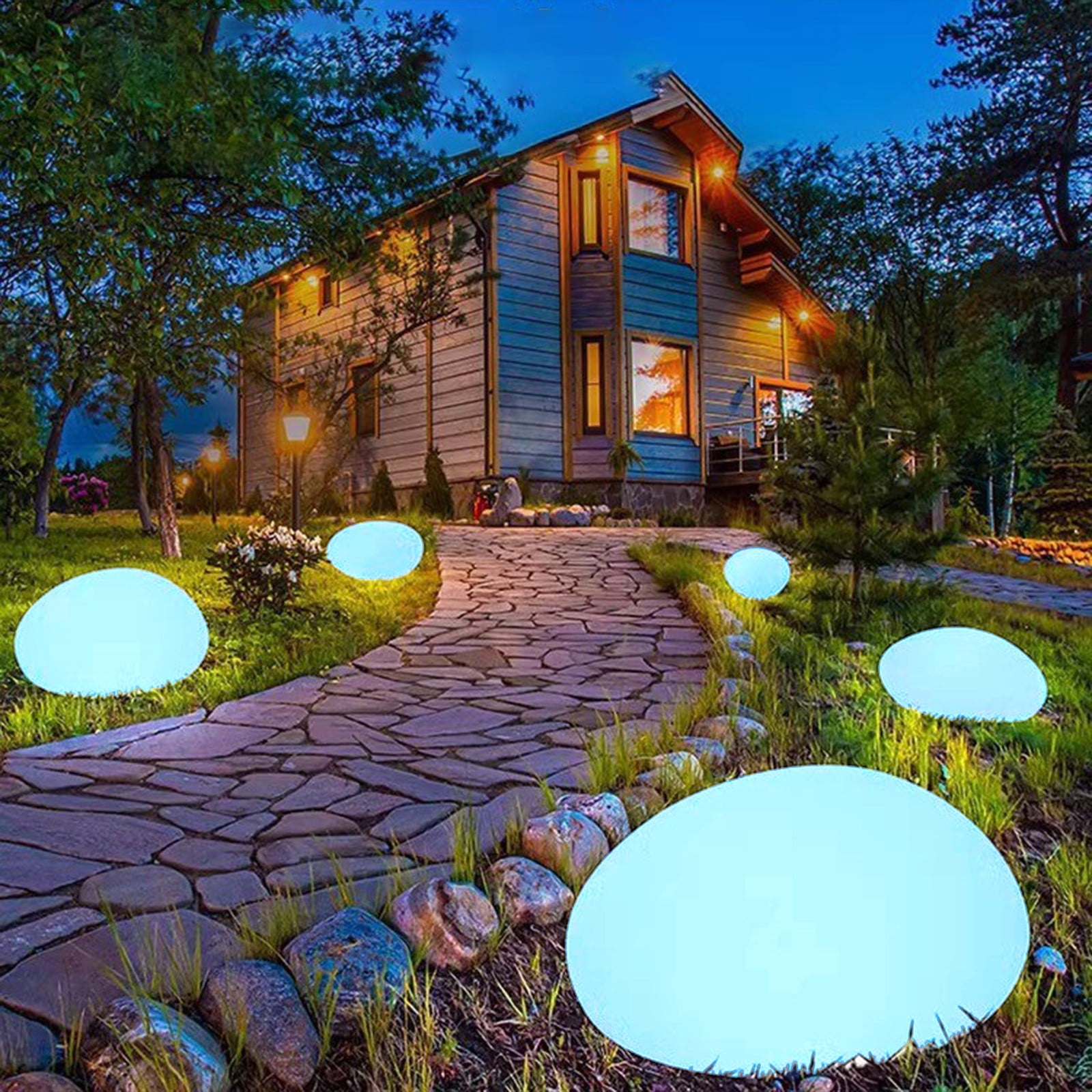 Glow Cobblestone Shape Lamp, 1 Pc Solar Rock Lights, Glow In The Dark ...