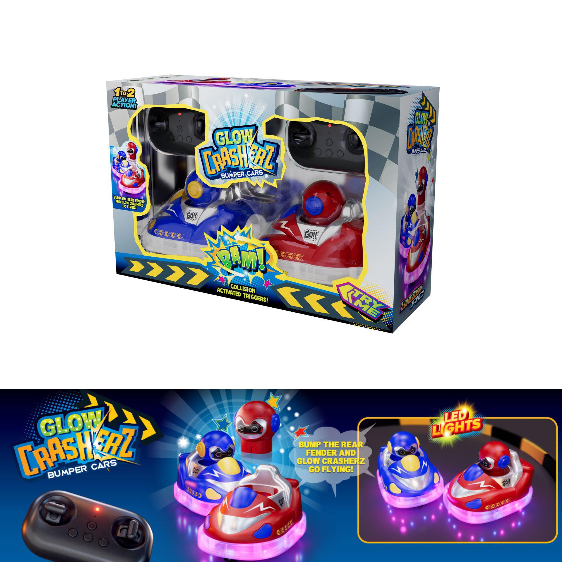 Glow Crasherz Bumper Cars - Set of 2 Remote Controlled Bumper Cars | RC ...