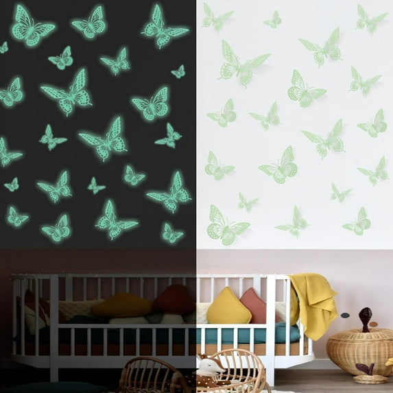 Glow in The Dark 3D Butterfly 24 Pcs 3 Sizes, Luminous Butterfly ...