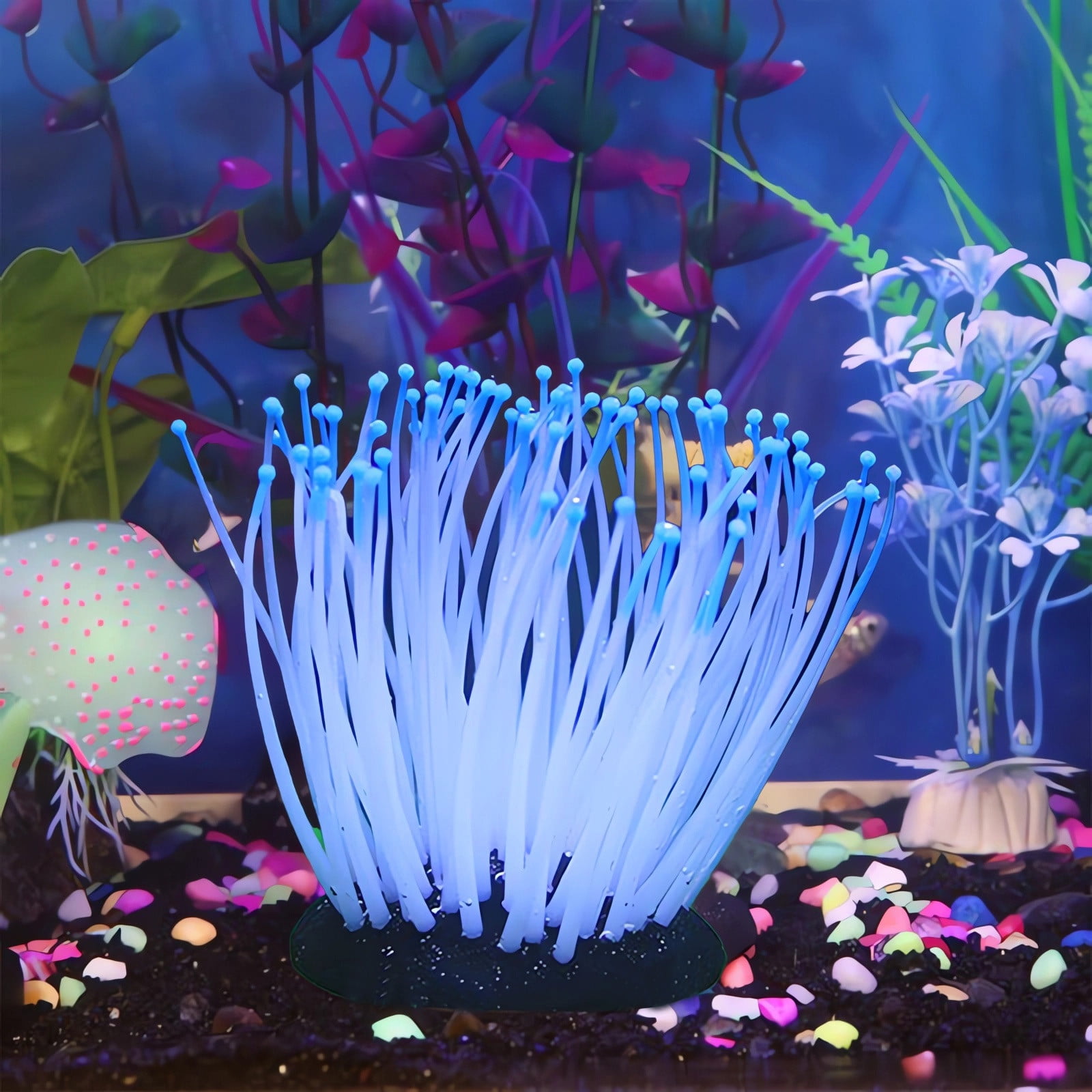 Glow in The Dark Anemone Coral Reef Decor - Realistic Silicone Aquarium ...