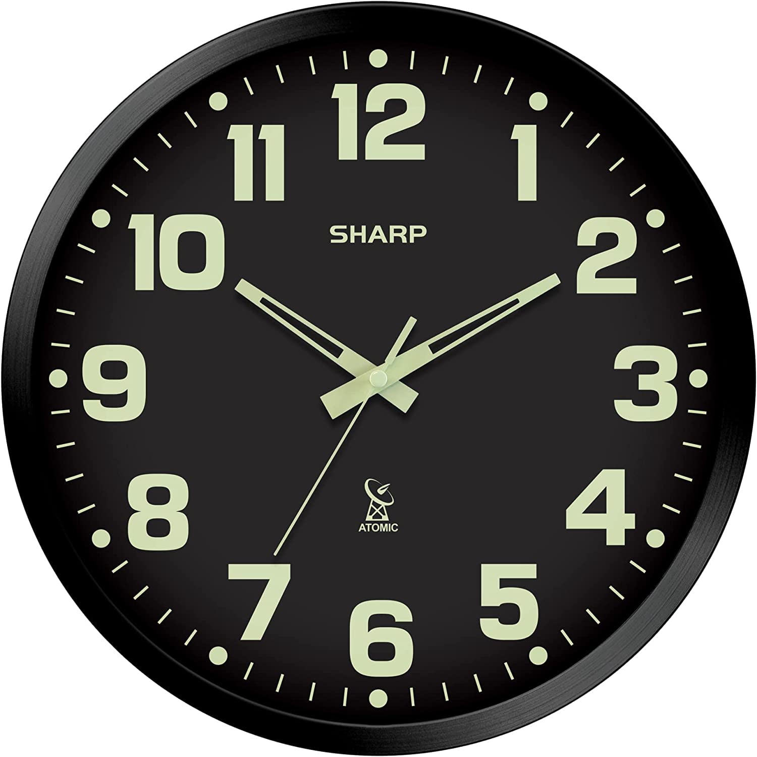 Glow in The Dark Atomic Analog Wall Clock - 12" Clock with Black Frame ...