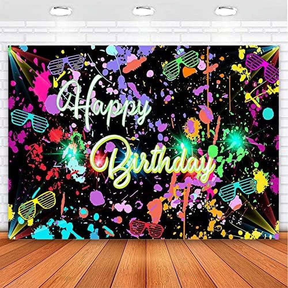 Glow in The Dark Backdrop Graffiti Splatter Neon Birthday Party Background Glow in The Dark (not ...