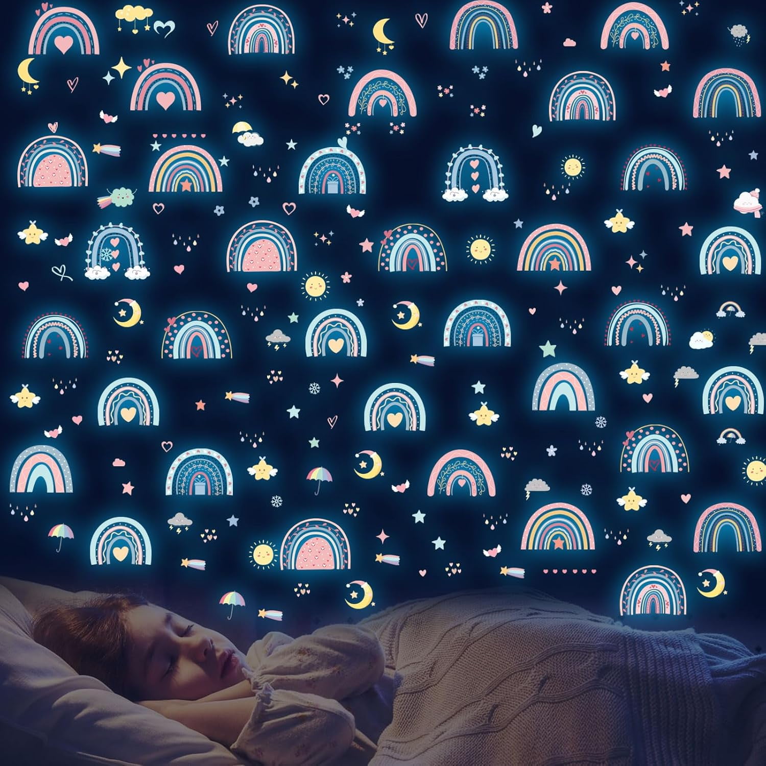 Glow in The Dark Boho Rainbow Wall Decals,Glowing Luminous Small ...