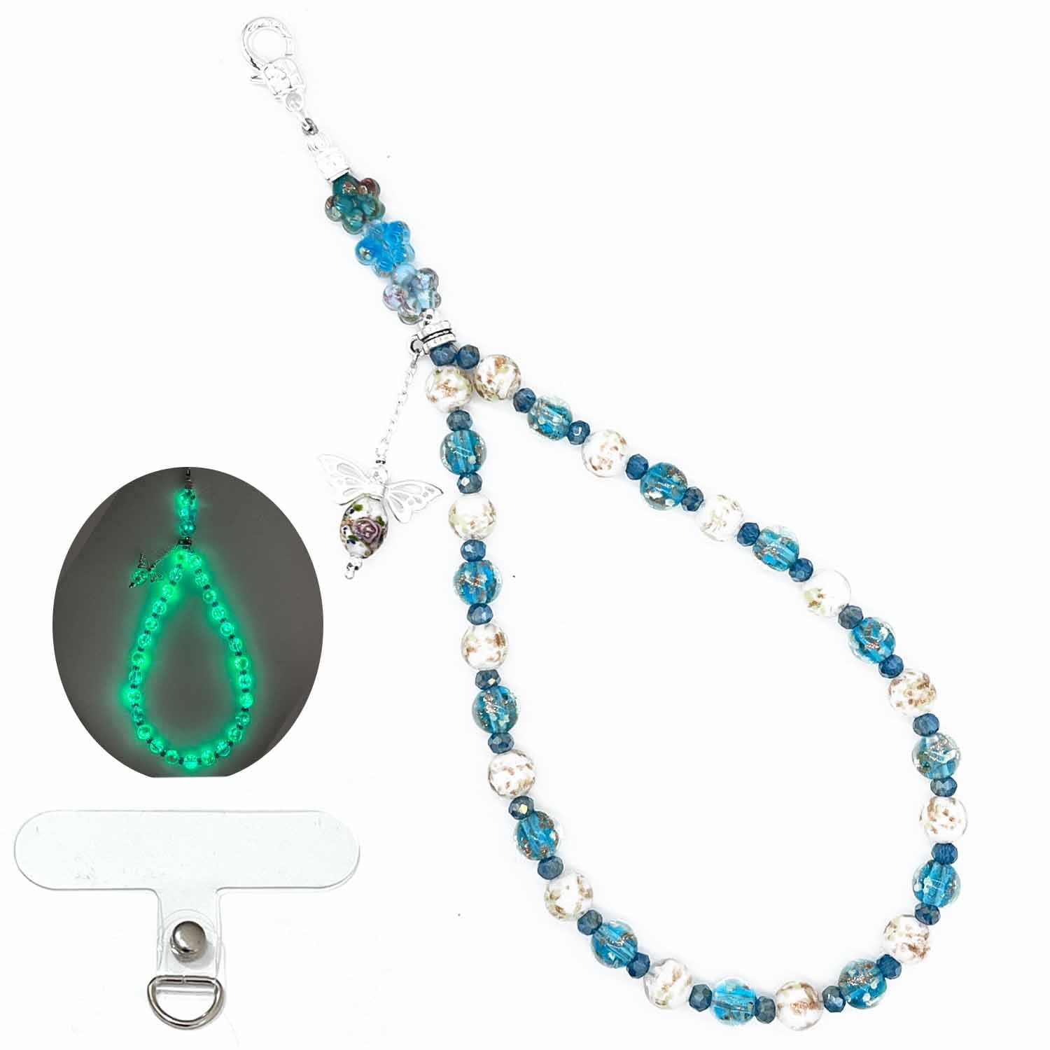 Glow in The Dark Firefly Beads Phone Wrist Strap with Tether Tab ...