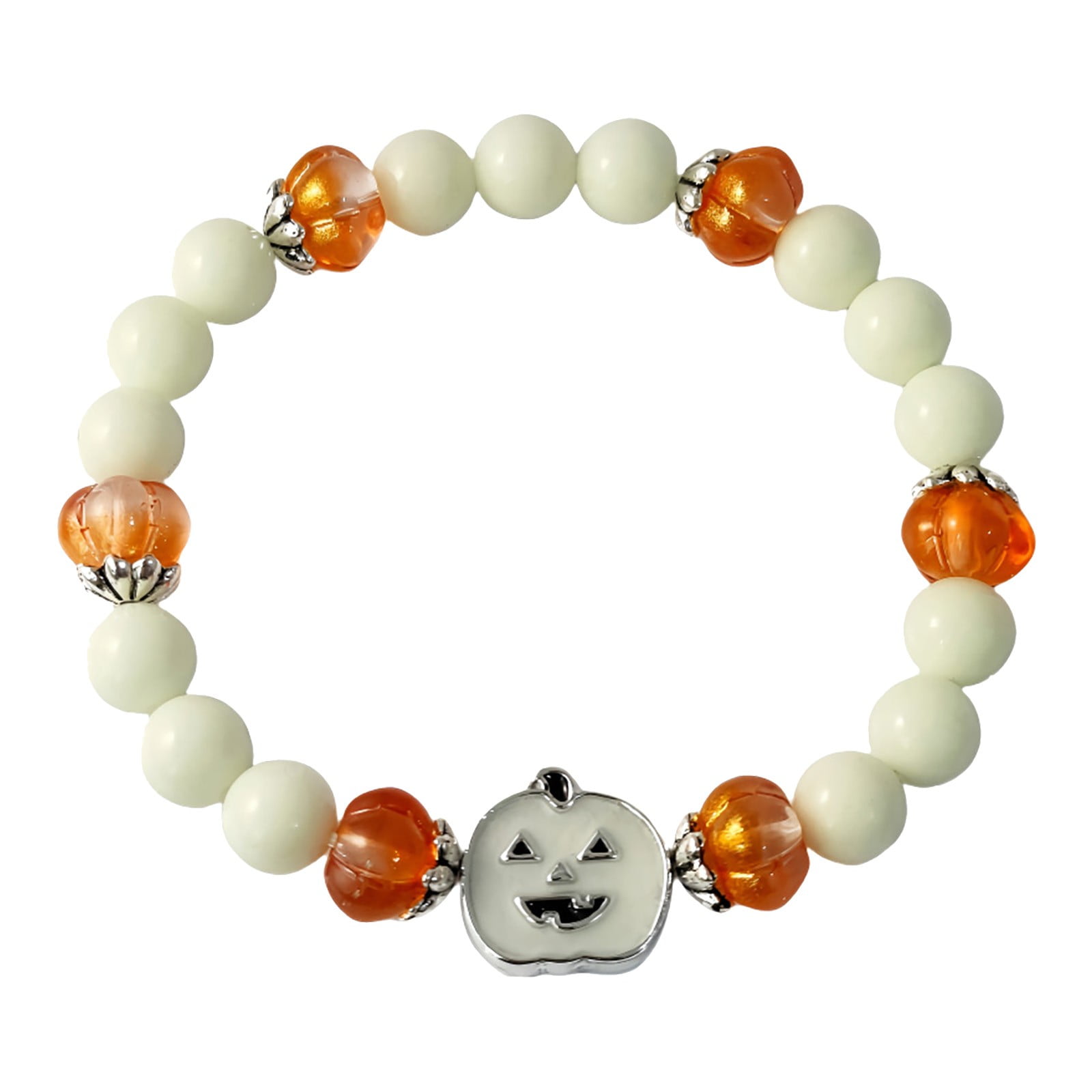 Glow in the Dark Halloween Bracelets for Couples - Spooky Pumpkin Ghost Face Beaded Accessories ...