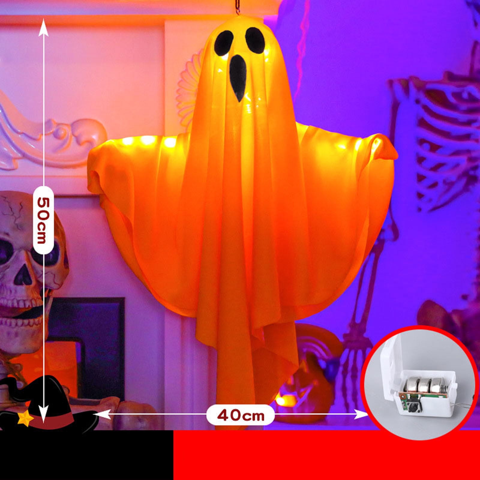 Glow in the Dark Halloween Poseable Ghost Hanging Pendant - Orange with ...