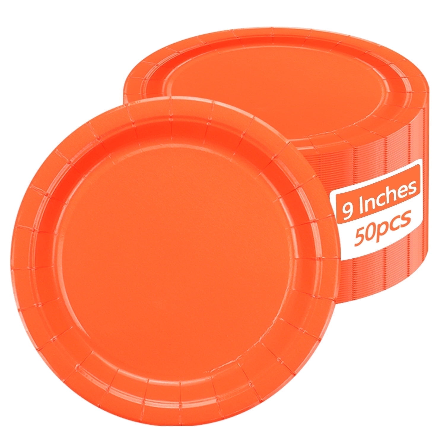 50Pcs Orange Paper Plates - 9" Round Disposable Dinner Plate for Baby ...