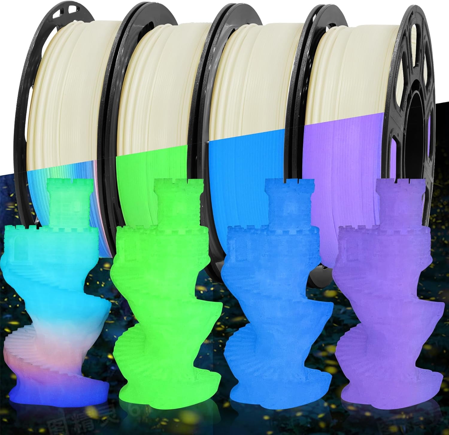 Glow in Dark PLA 3D Printer Filament Bundle, Glowing in Dark ...