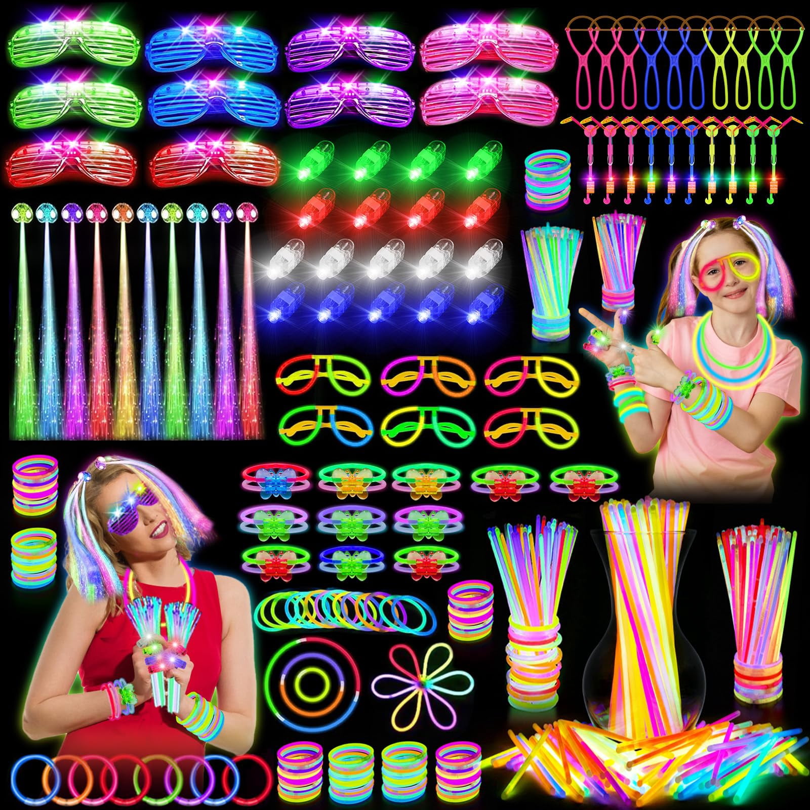 Glow in the Dark Party Supplies, 264 PCS Light Up Party Favors with LED ...