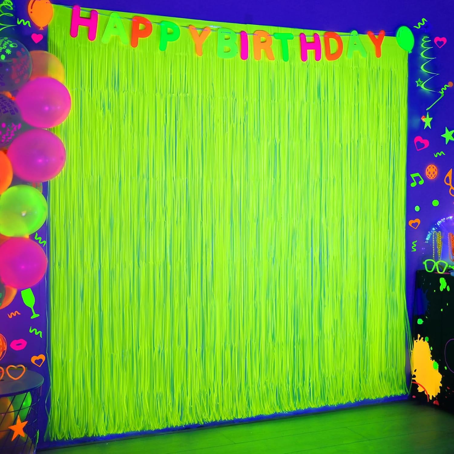 Glow in The Dark Party Supplies Foil Fringe Curtains (2-Pack) - 3.3x6 ...
