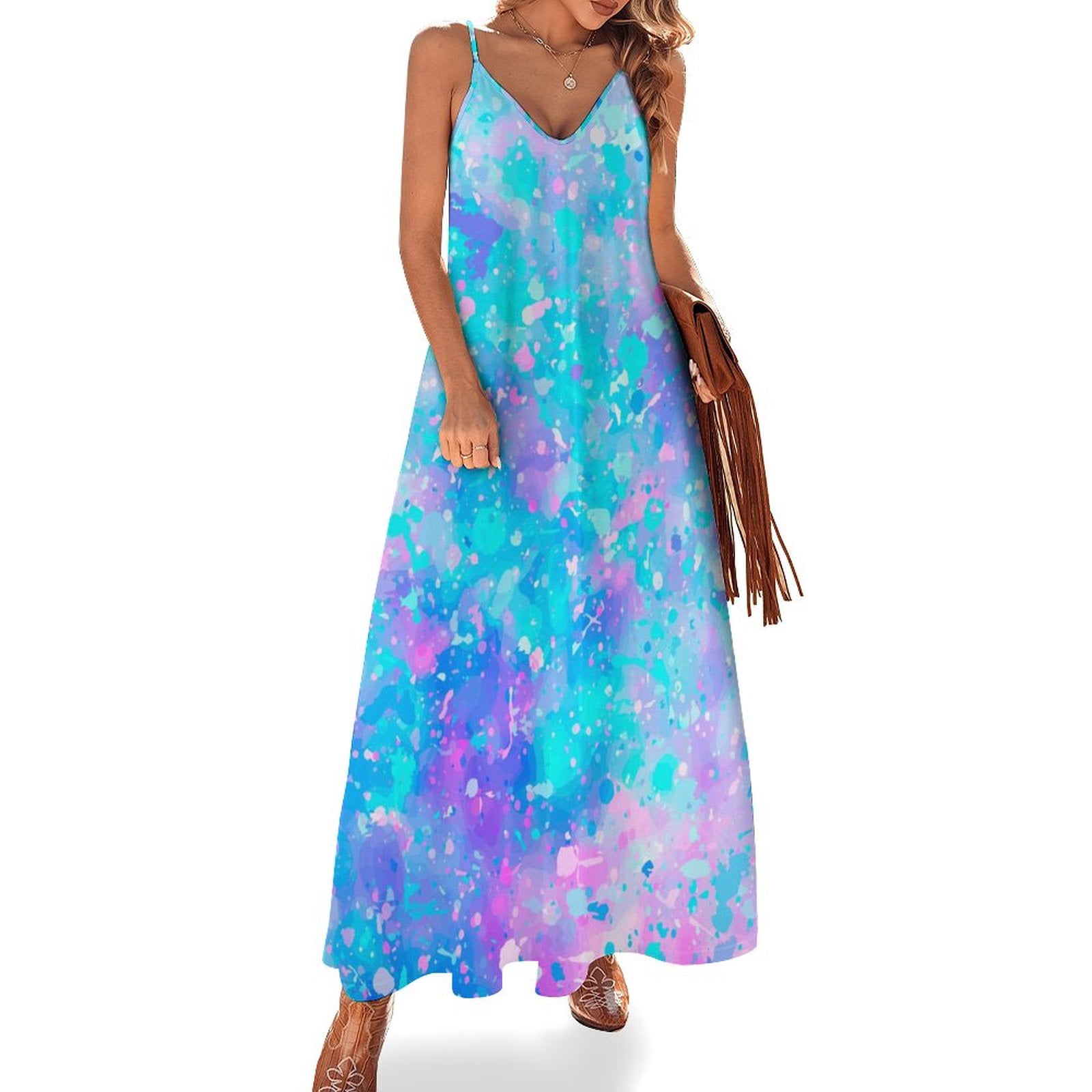 Glow in Dark Splatter Neon Colorful Splatter PrintSummer Sleeveless V ...