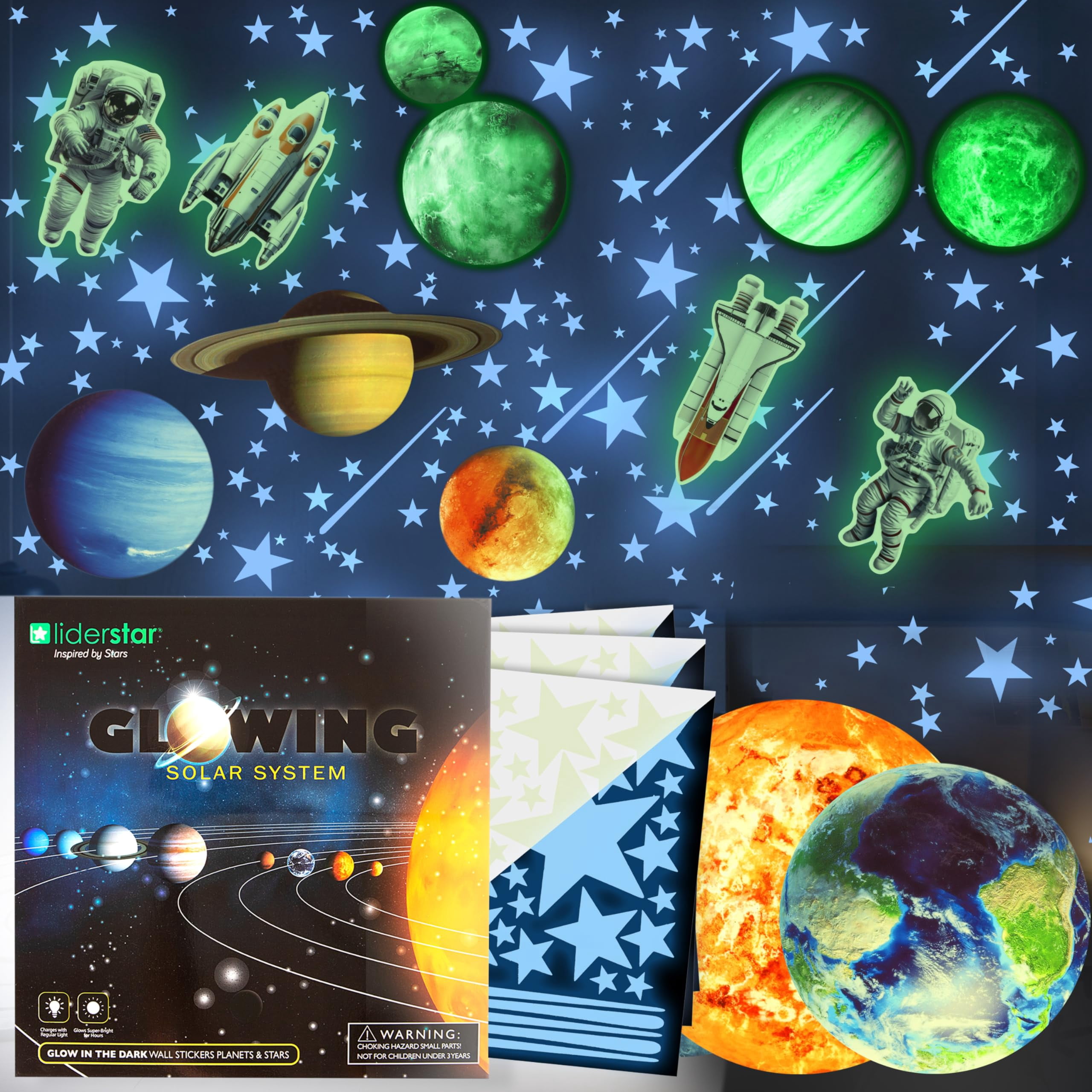 Glow in The Dark Stars and ATT1Planets, Bright System Wall Stickers ...