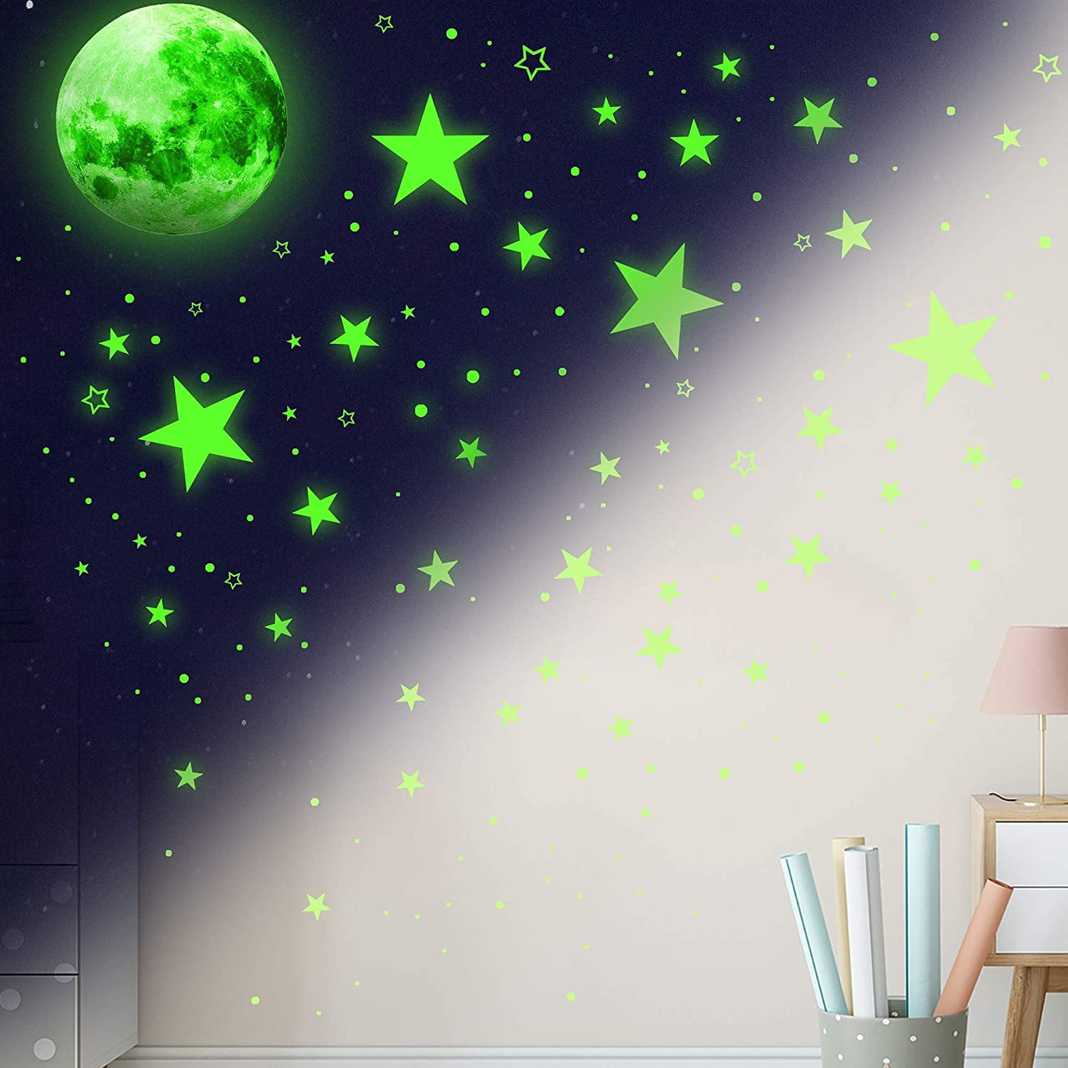 Glow in The Dark Stars for Ceiling, 3D Bright Wall Stickers Include ...