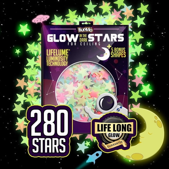 Glow in The Dark Stars for Ceiling & Walls – 280 Piece Bright Wall ...
