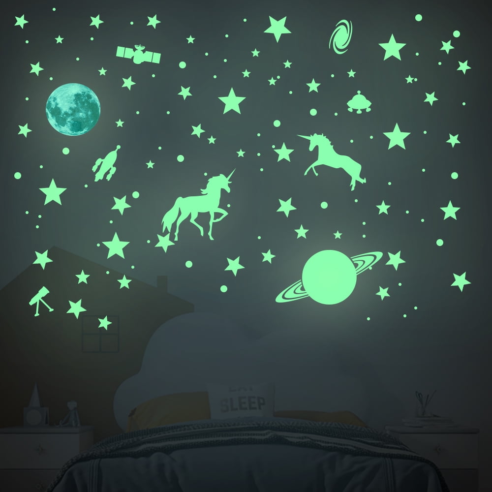 900 Pcs Glow Stars and Moon for Ceiling, 3D Stickers, Unicorn Wall ...