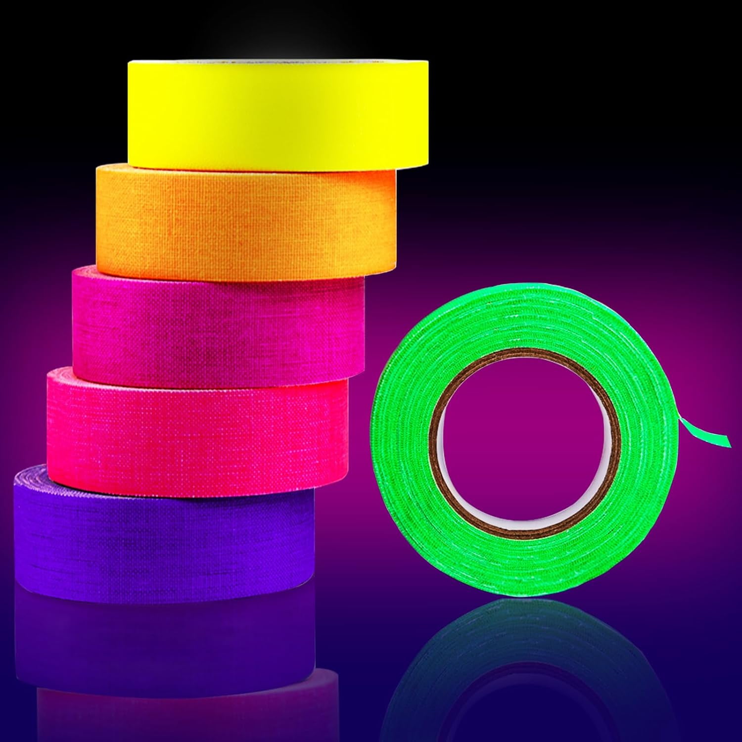 Glow in The Dark Tape - 6 Colors UV Blacklight Reactive Neon Tape ...