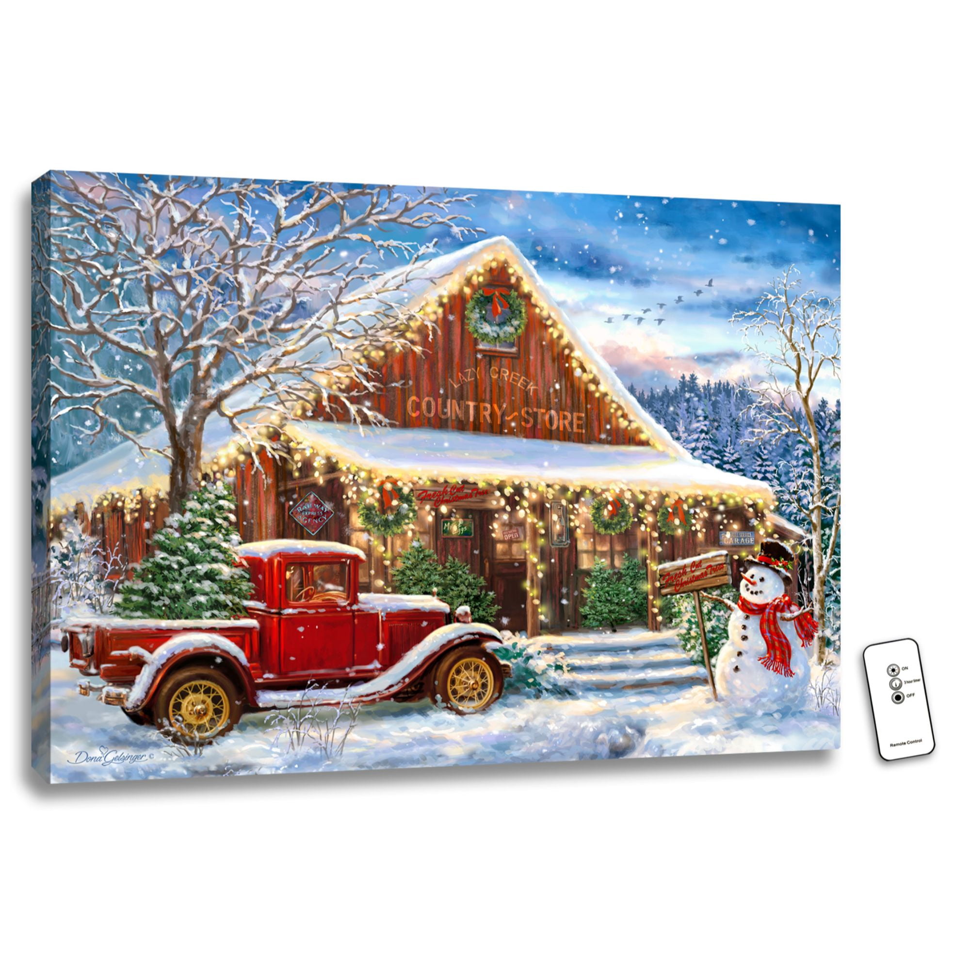 Glow Decor 18" x 24" White and Blue Country Store Christmas Back-lit ...