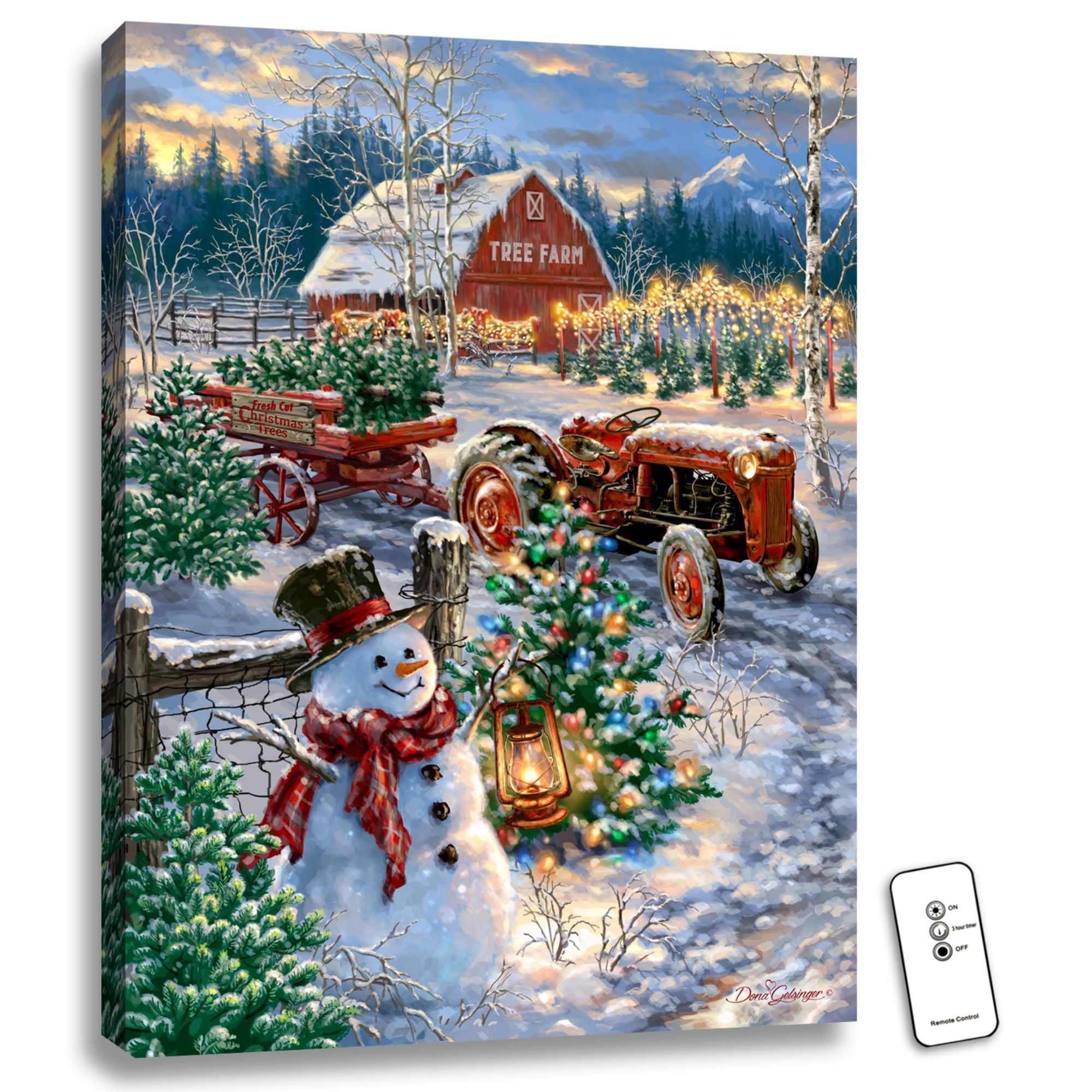 Glow Decor 24" x 18" White and Green Christmas Tree Farm Back-lit Wall ...