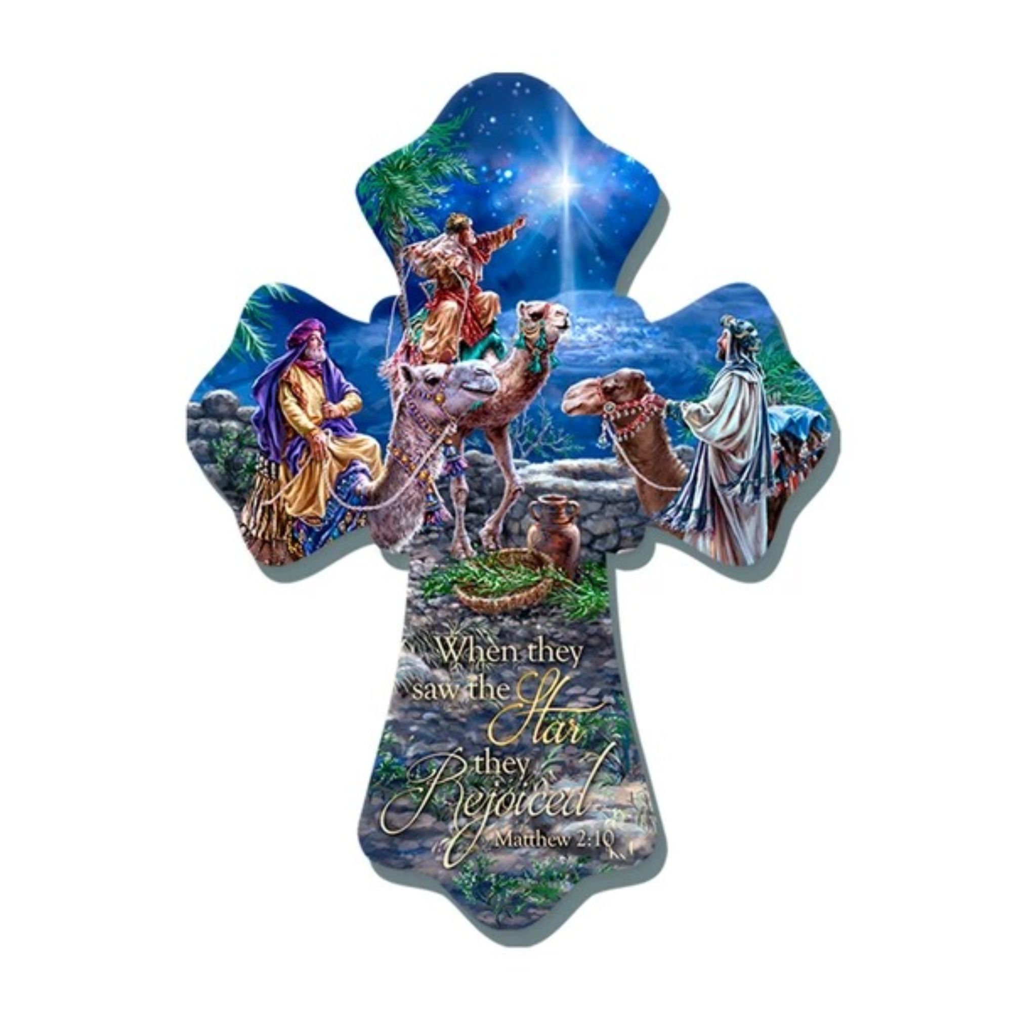 Glow Decor 8" Brown and Green Wise Men Biblical Quoted Wall Cross ...