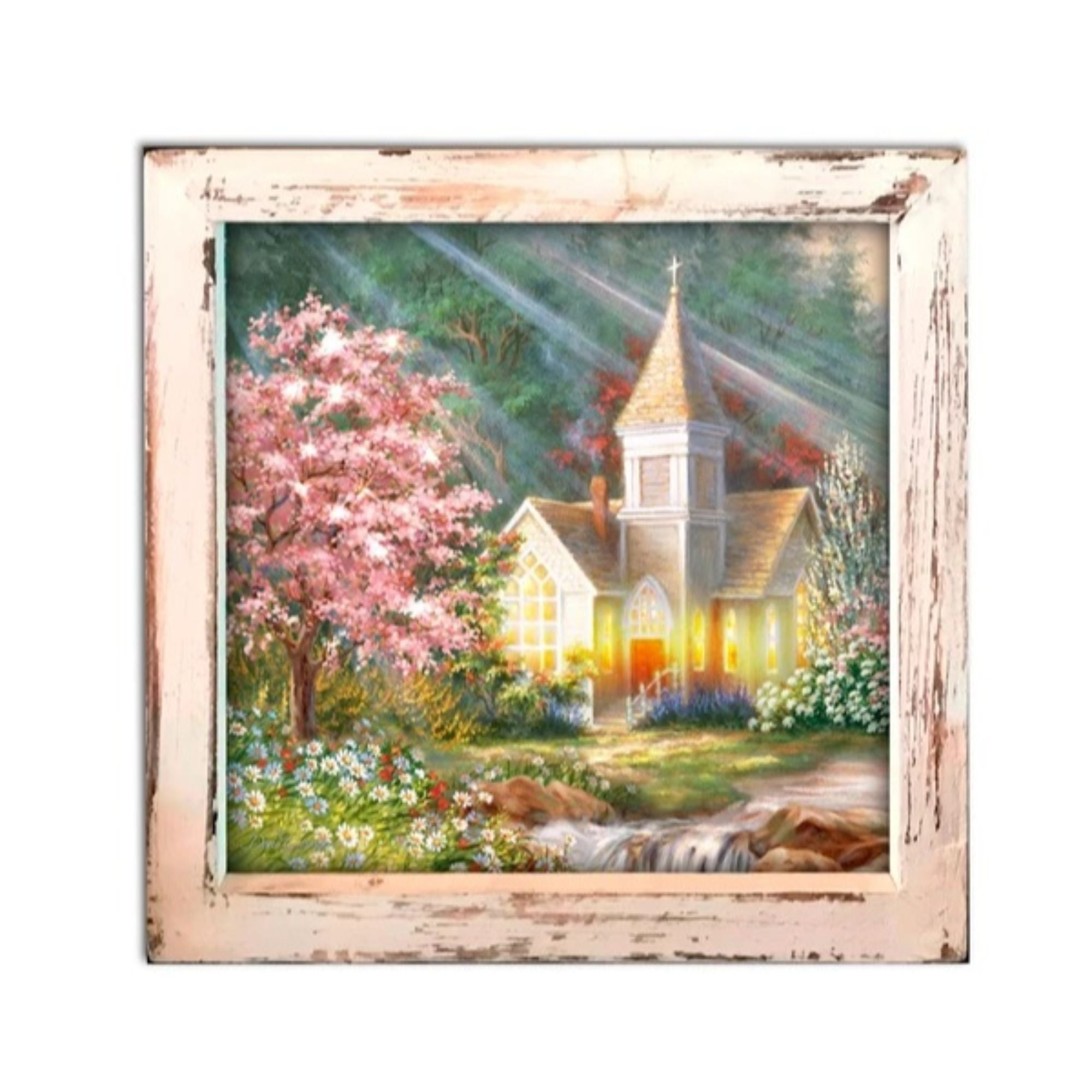 Glow Decor 8" Yellow and White LED Lighted Spring Chapel Square Shadow ...