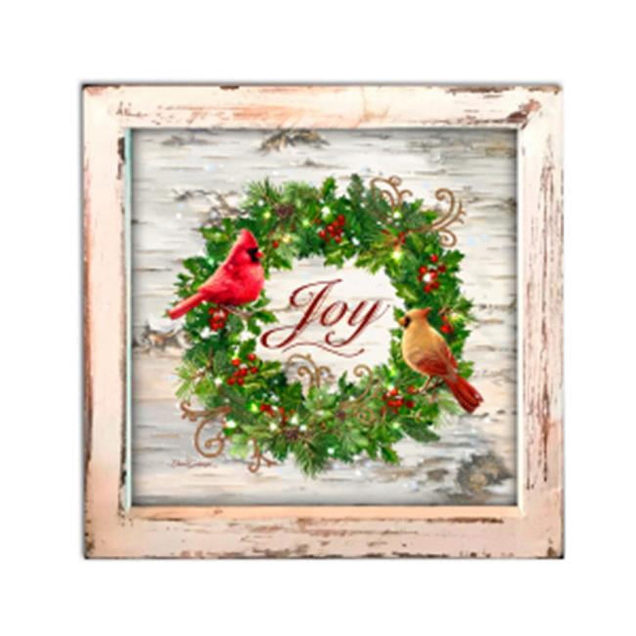 Glow Decor Cardinal Wreath-LED Tabletop Canvas Shadow Box with Timer ...