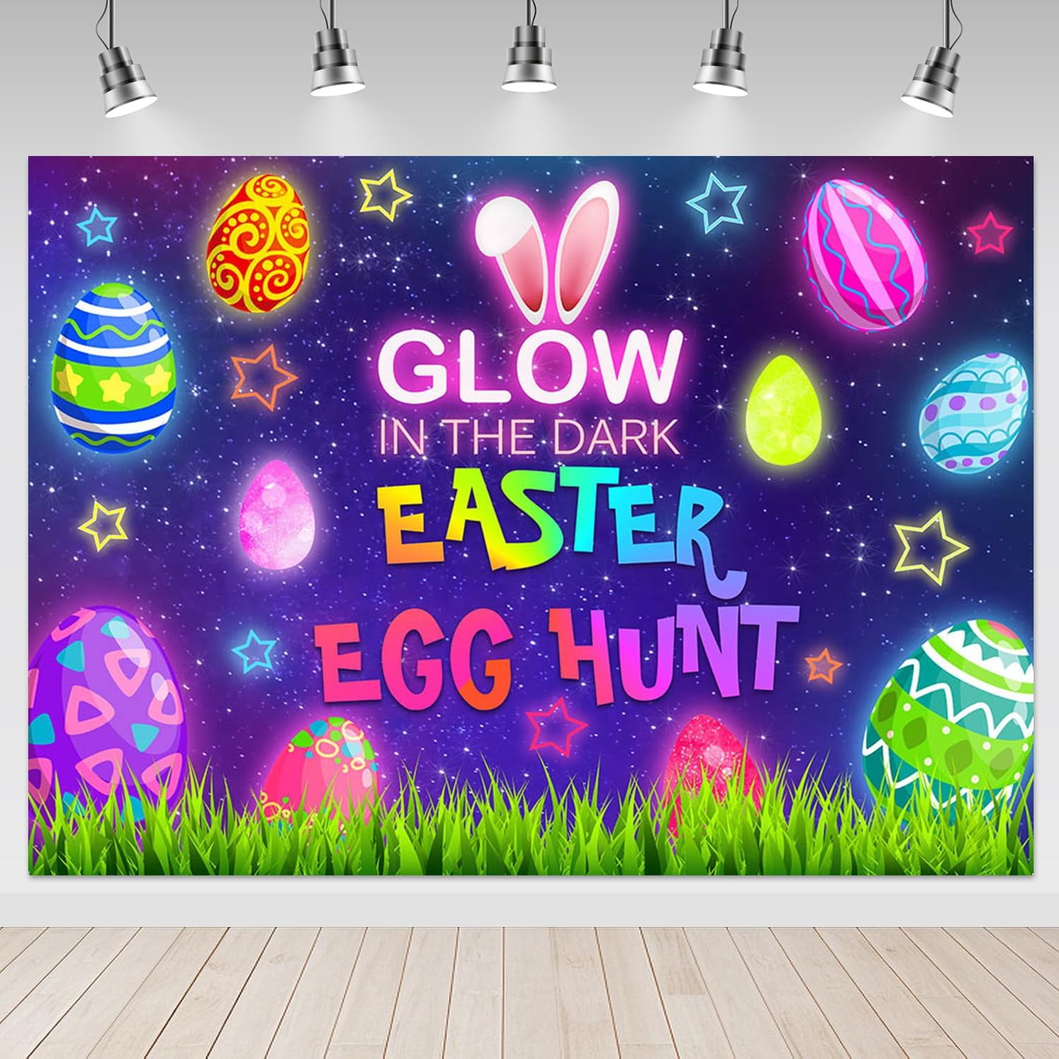 Glow Easter Backdrop Glow Egg Hunt Easter Day Party Background Glow in ...