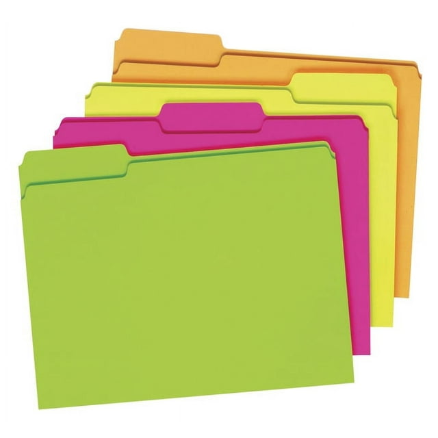 Glow File Folders, 1/3-Cut Tabs, Letter Size, Assorted, 24/pack ...