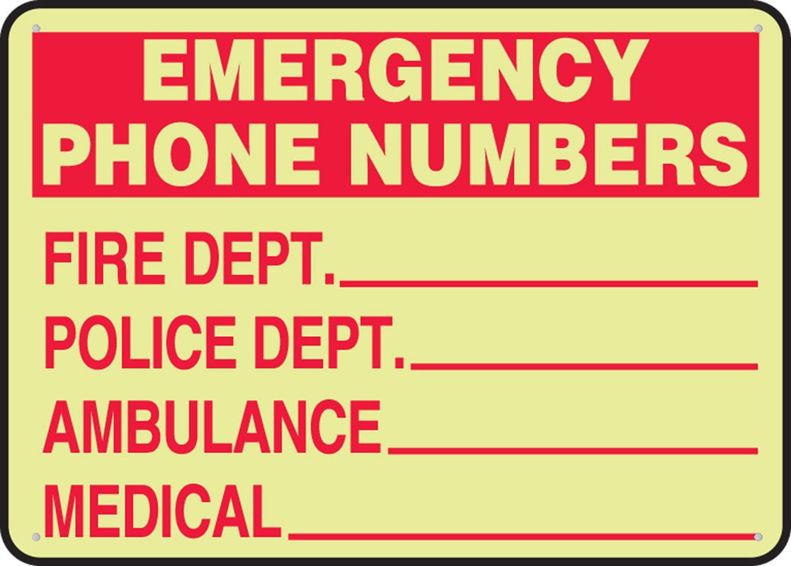 Glow Fire Safety Sign Emergency Phone Numbers 8"X12" Rust Free Aluminum ...