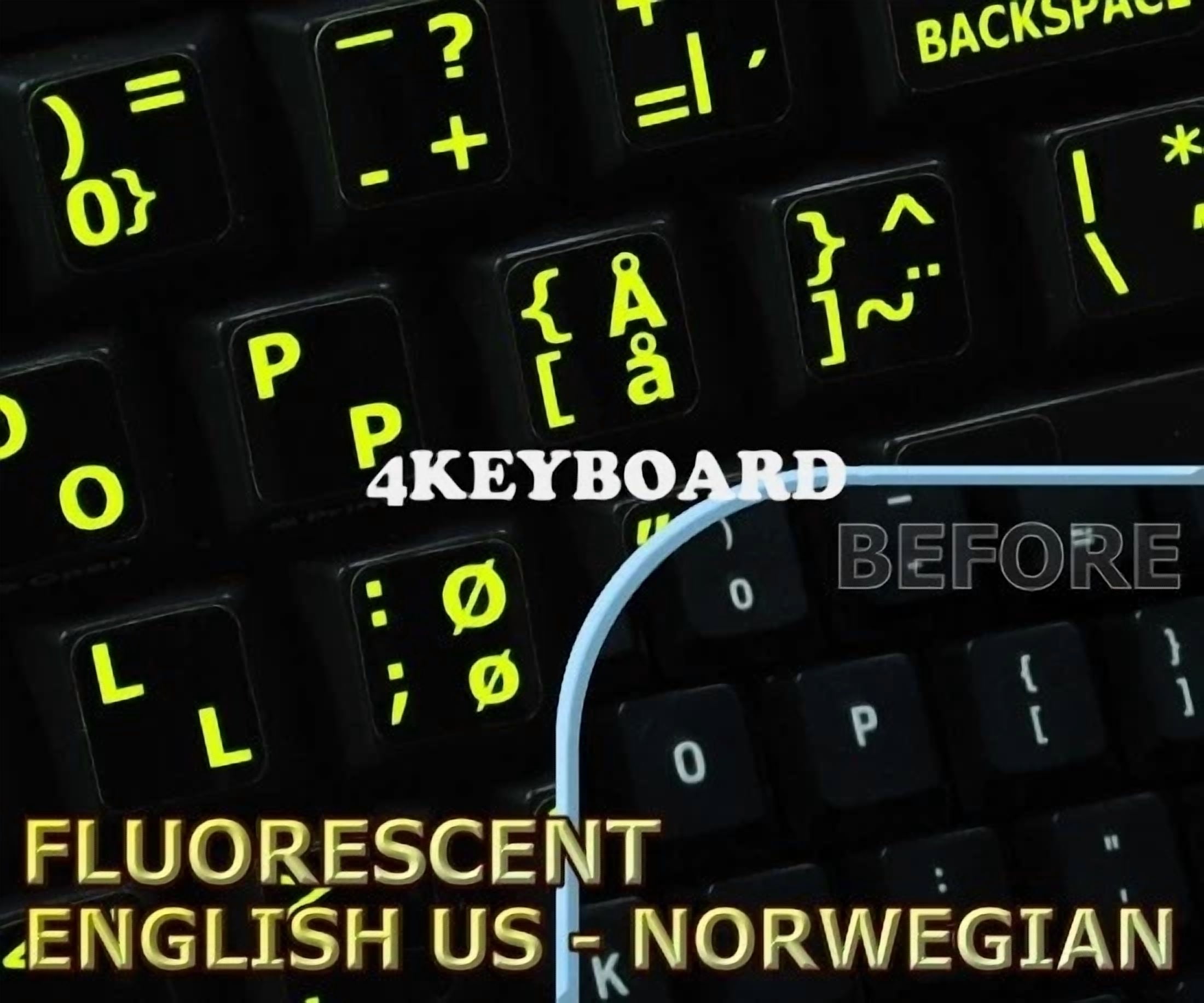Glow Fluorescent Norwegian English Keyboard Sticker - Walmart.com