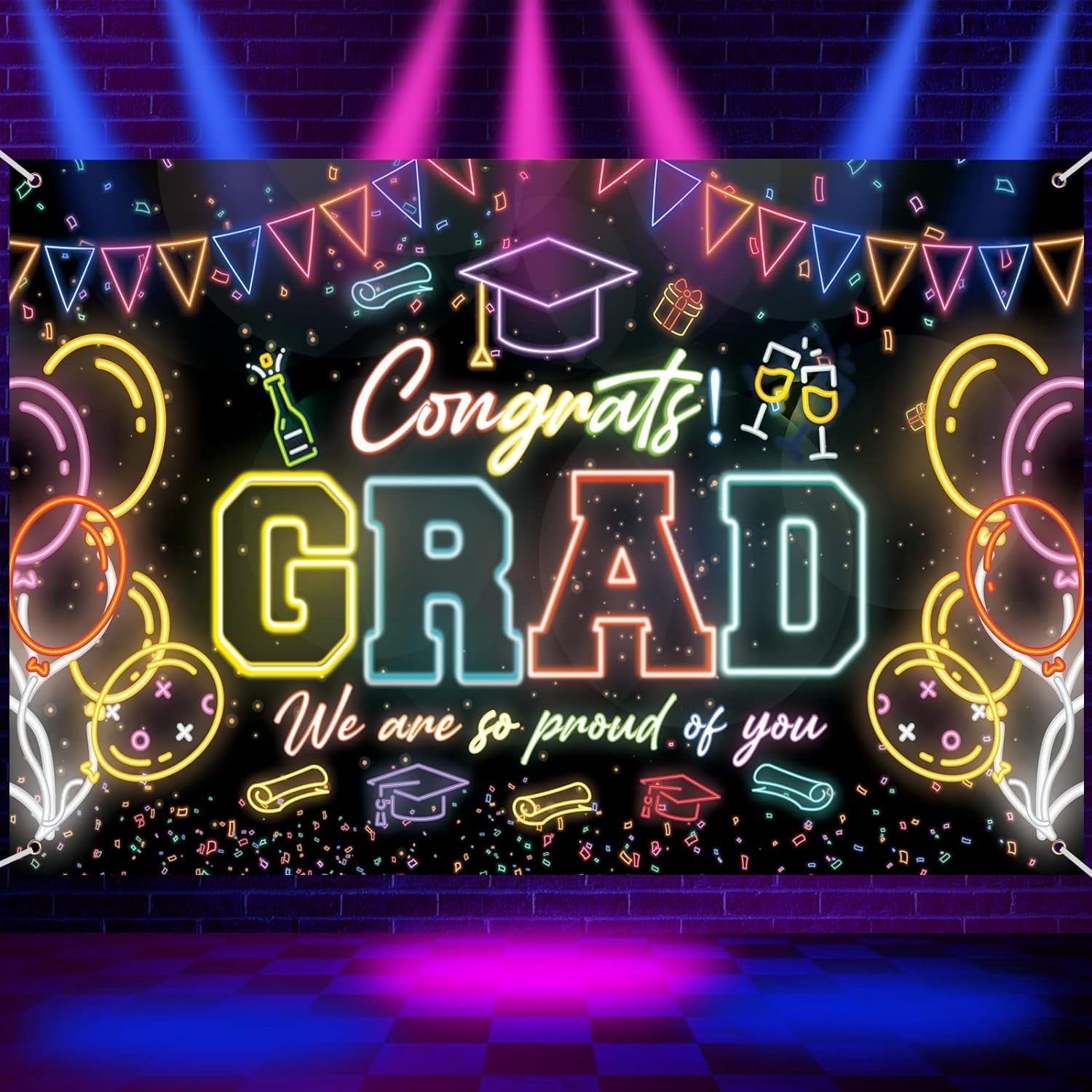 Glow Graduation Party Decorations Banner Neon Congrats Grad Banner We ...