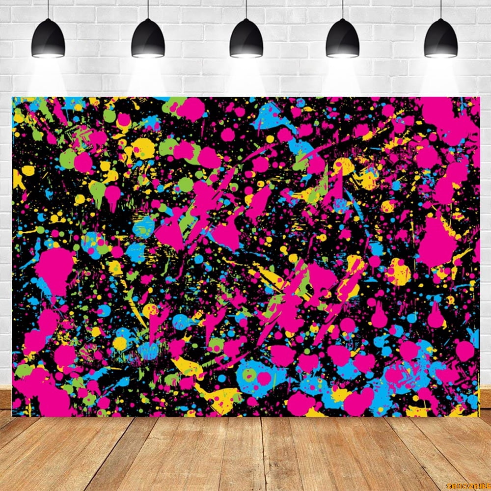Glow Graffiti Birthday Backdrop Colorful Paint Splatter in The Dark 80 ...