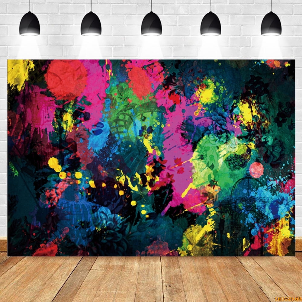 Glow Graffiti Birthday Backdrop Colorful Paint Splatter in The Dark 80 ...