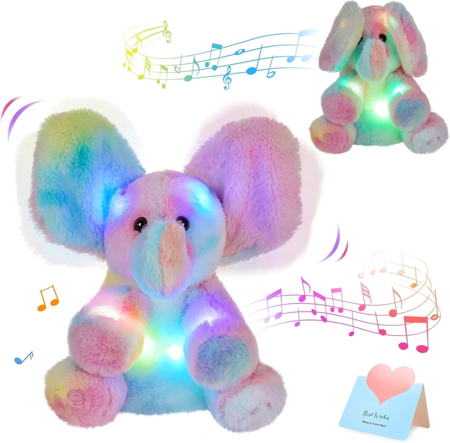 Glow Guards 12'' Light-up Peek-a-Boo Elephant Musical Rainbow Plush ...