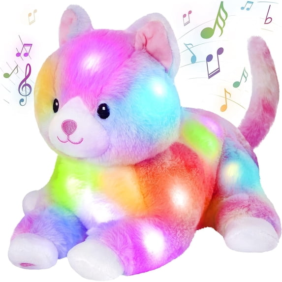 Glow Guards 13'' Musical Light up Rainbow Cat Stuffed Animal,Rainbow ...