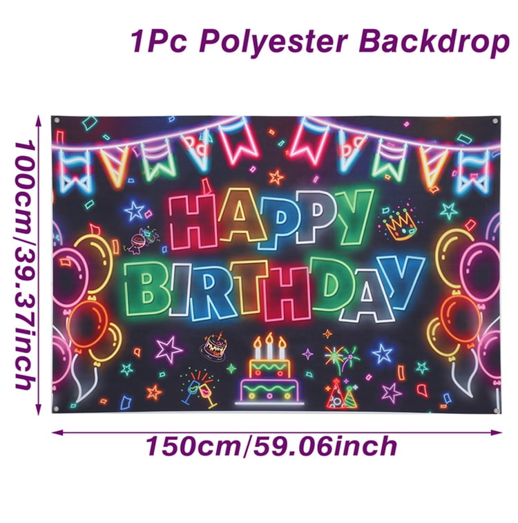Glow Happy Birthday Backdrop Banner Bbirthday Party Decoration Kids ...