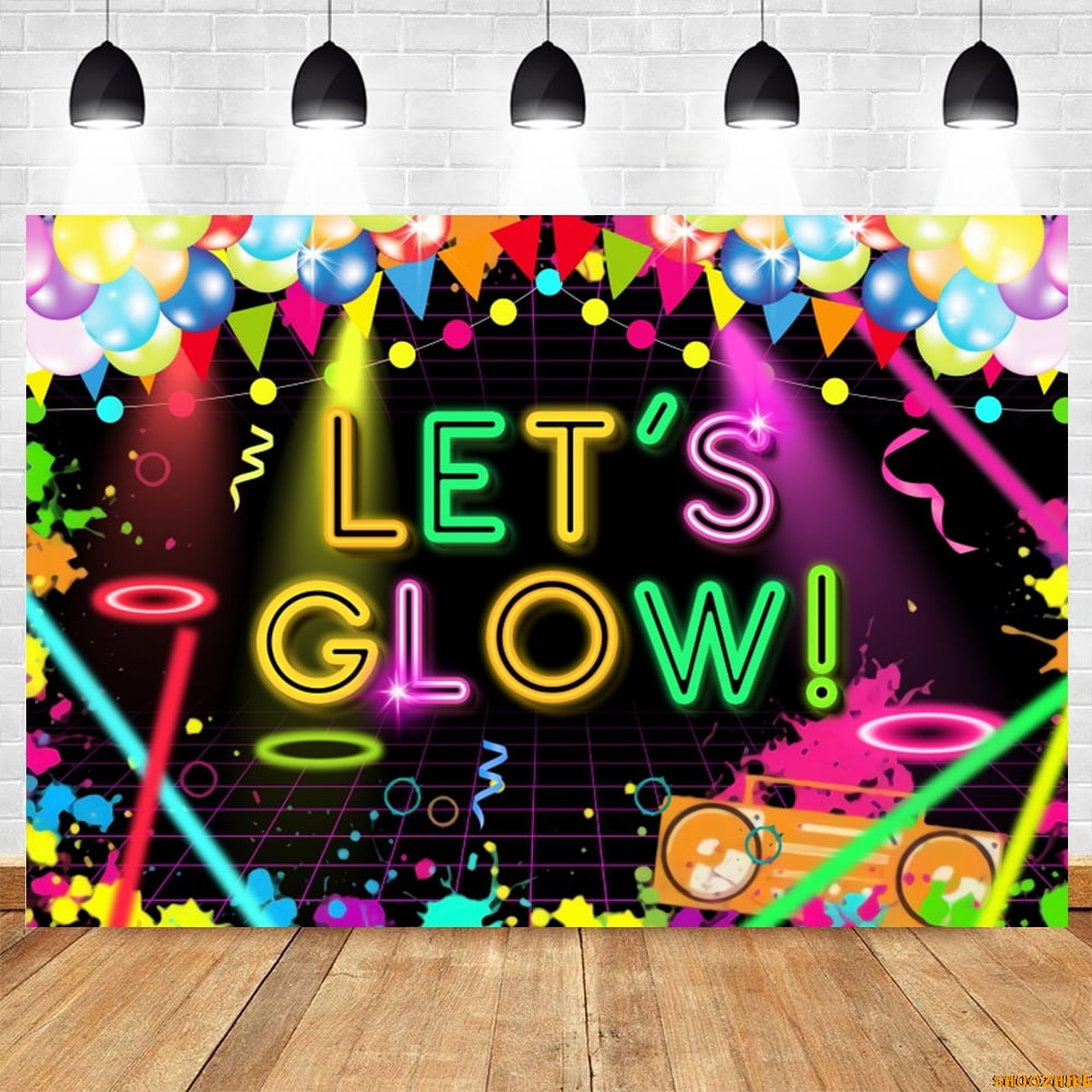 Glow Happy Birthday Background Neon Lights Brick Wall Baby Shower Kids ...